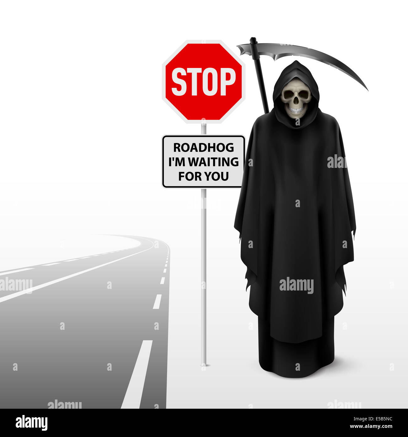 Scytheman beside the road with a traffic sign of stop Stock Photo - Alamy