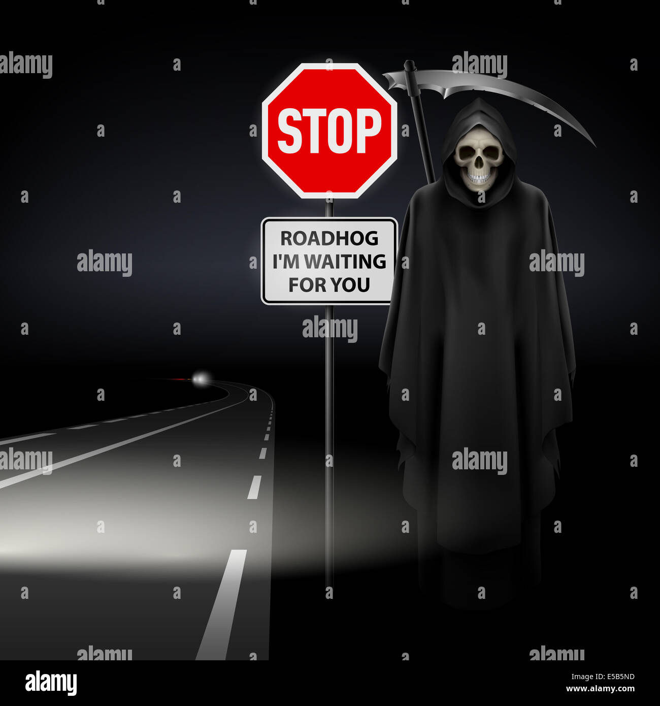 Scytheman beside the road with a traffic sign Stop Stock Photo - Alamy