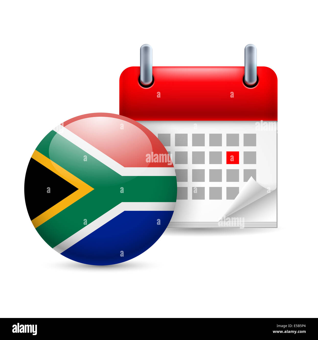 Calendar and round flag icon. National holiday in South Africa Stock ...