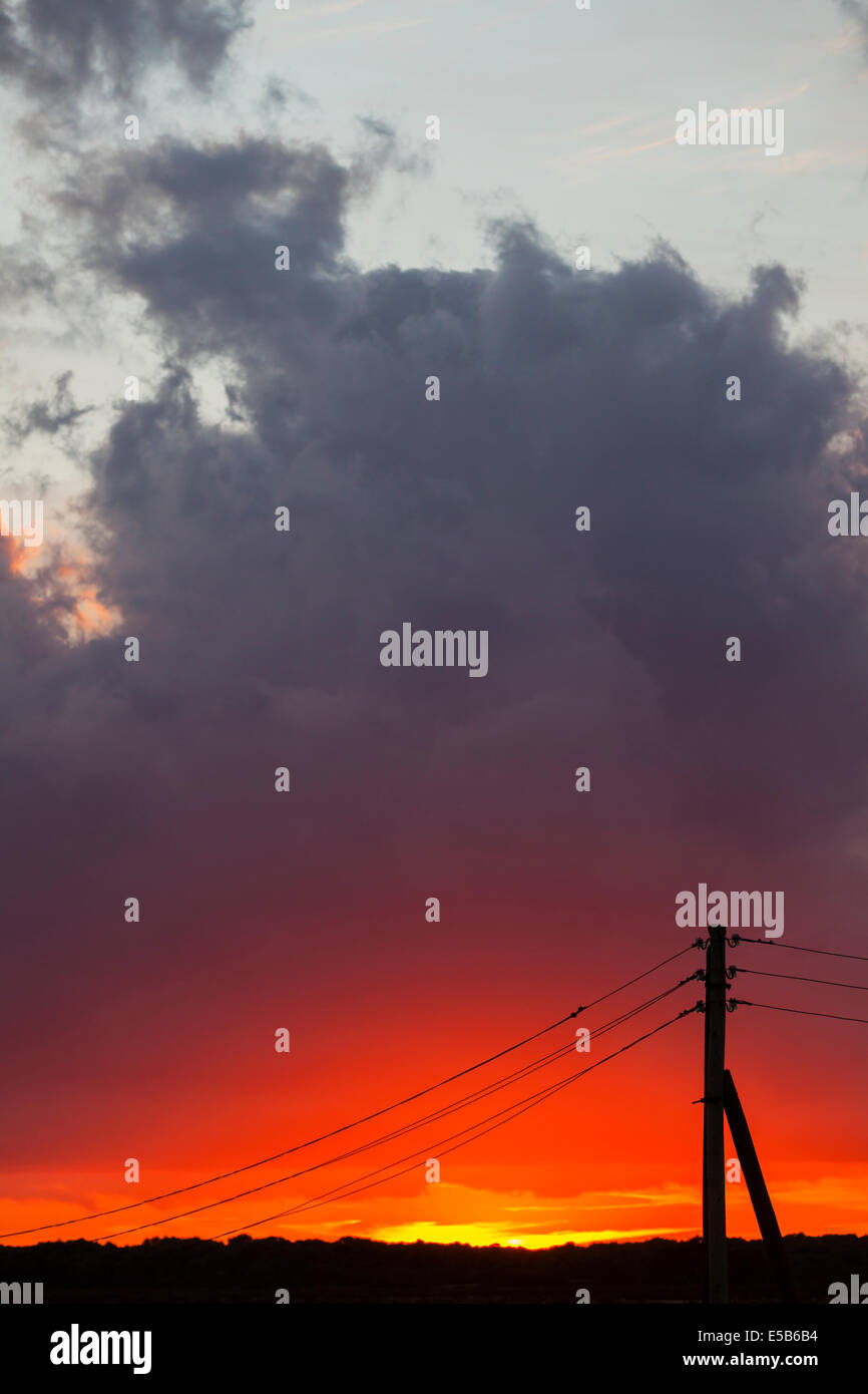 telegraph line in the sunset Stock Photo - Alamy