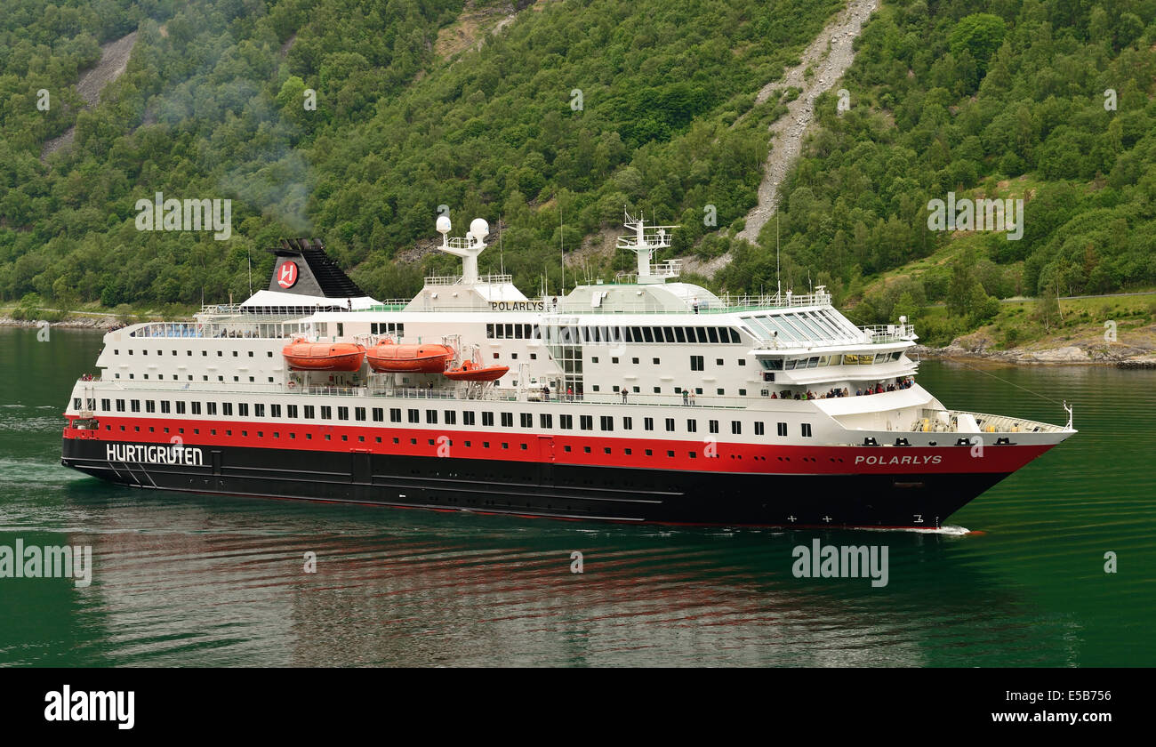 Hurtigruten vessel MS Polarlys arriving at Geiranger, Norway Stock ...