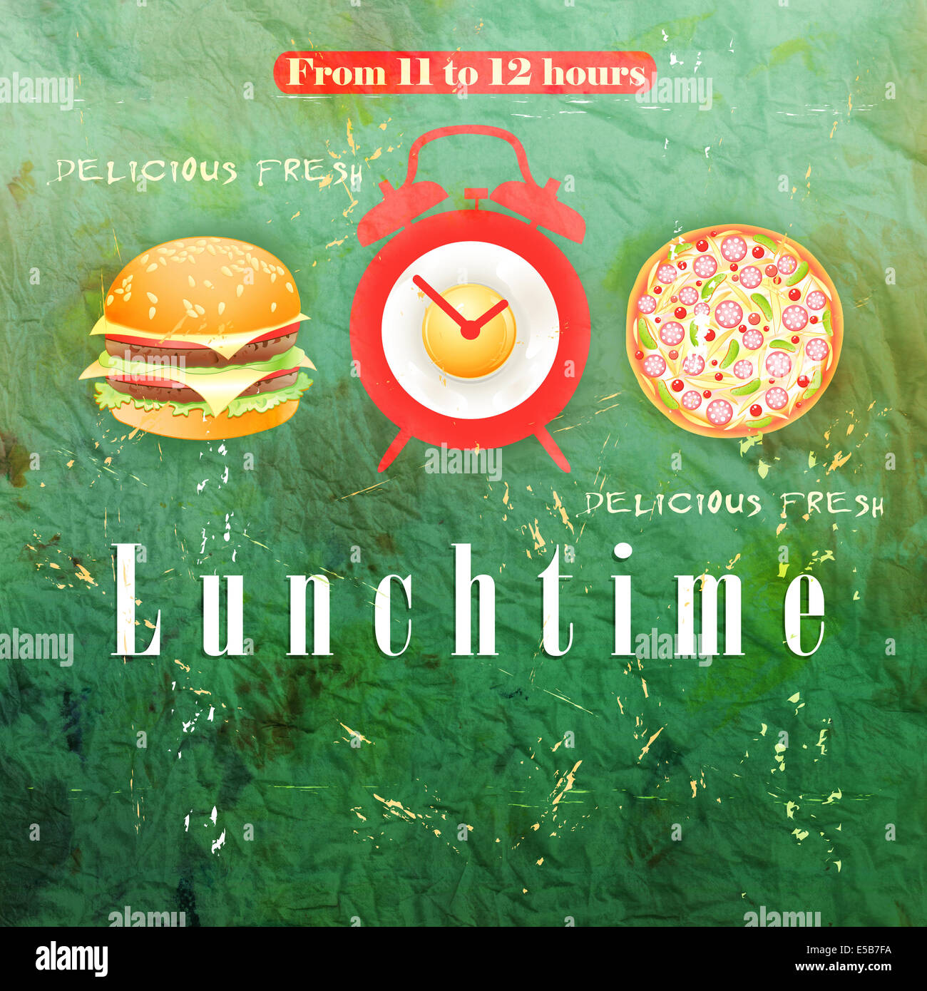 lunch with a different meal on a green background Stock Photo - Alamy