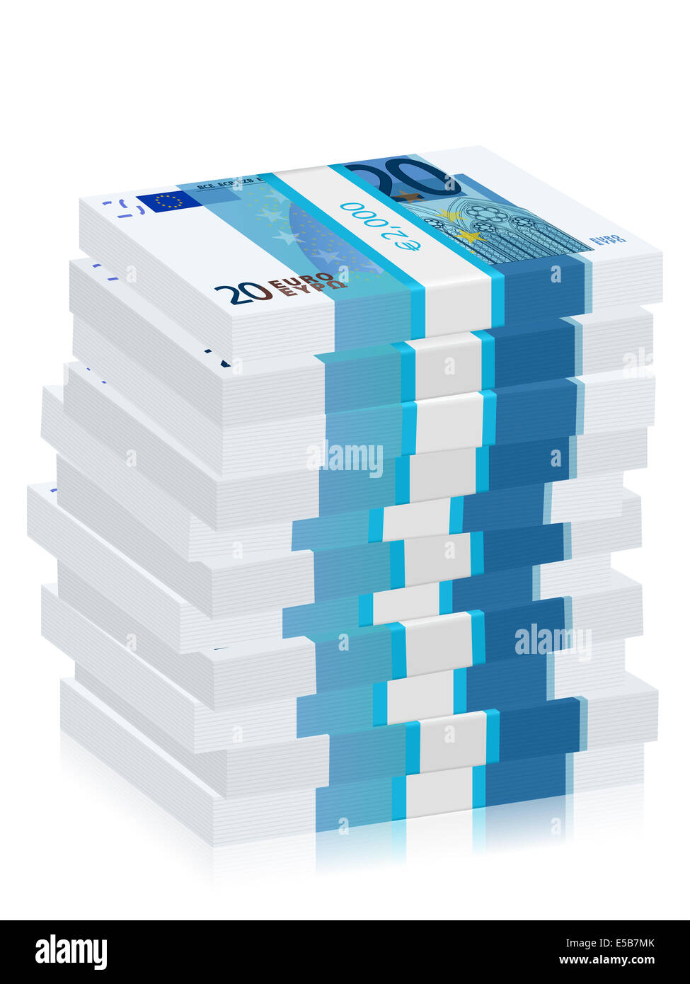 Twenty euro banknotes stacks on a white background. Vector illustration ...