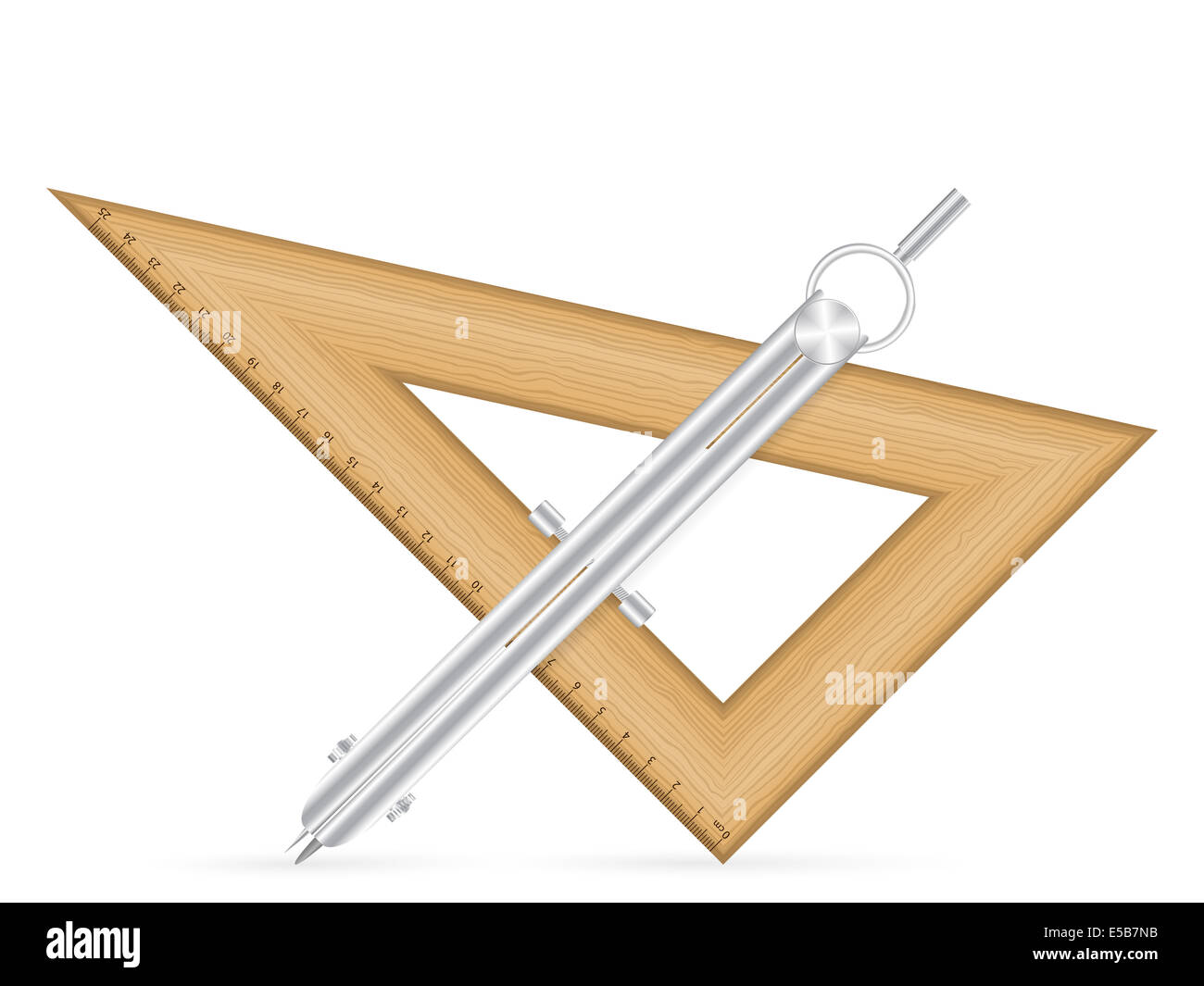 Triangle ruler and drawing compass icon on a white background Stock ...