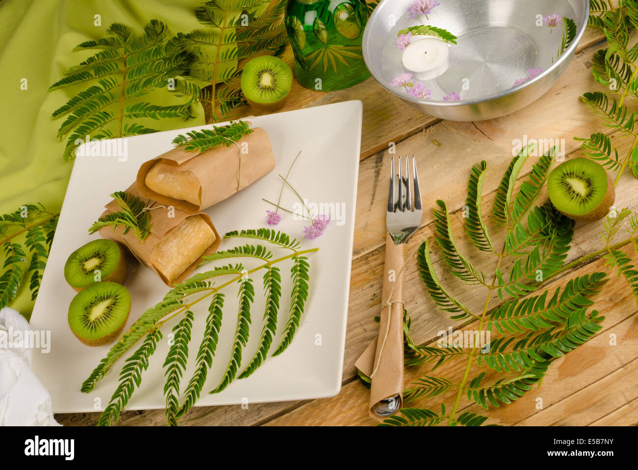 Elegant table arrangement using natural items for decoration Stock ...