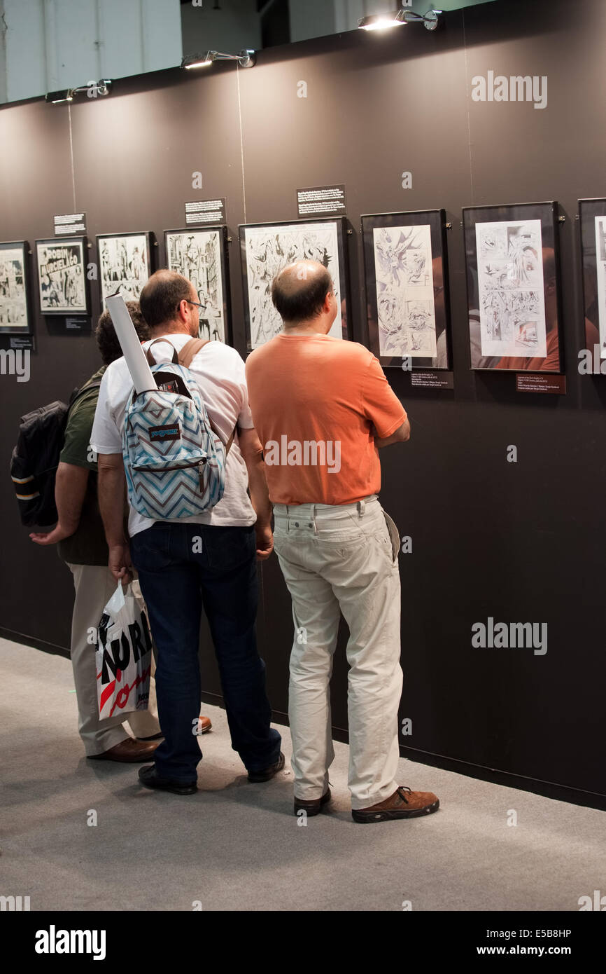 Fans looking at comics at Barcelona International Comic Fair on May 17 ...