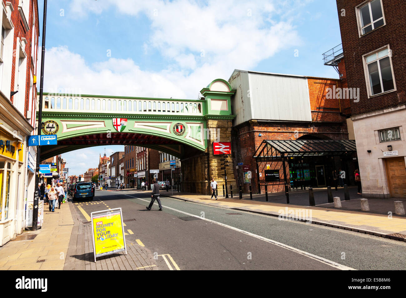 High street Worcester city rail bridge railway line road Worcestershire ...