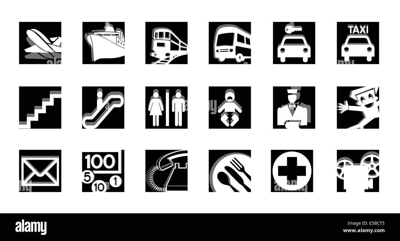 service icon set black and white Stock Photo - Alamy