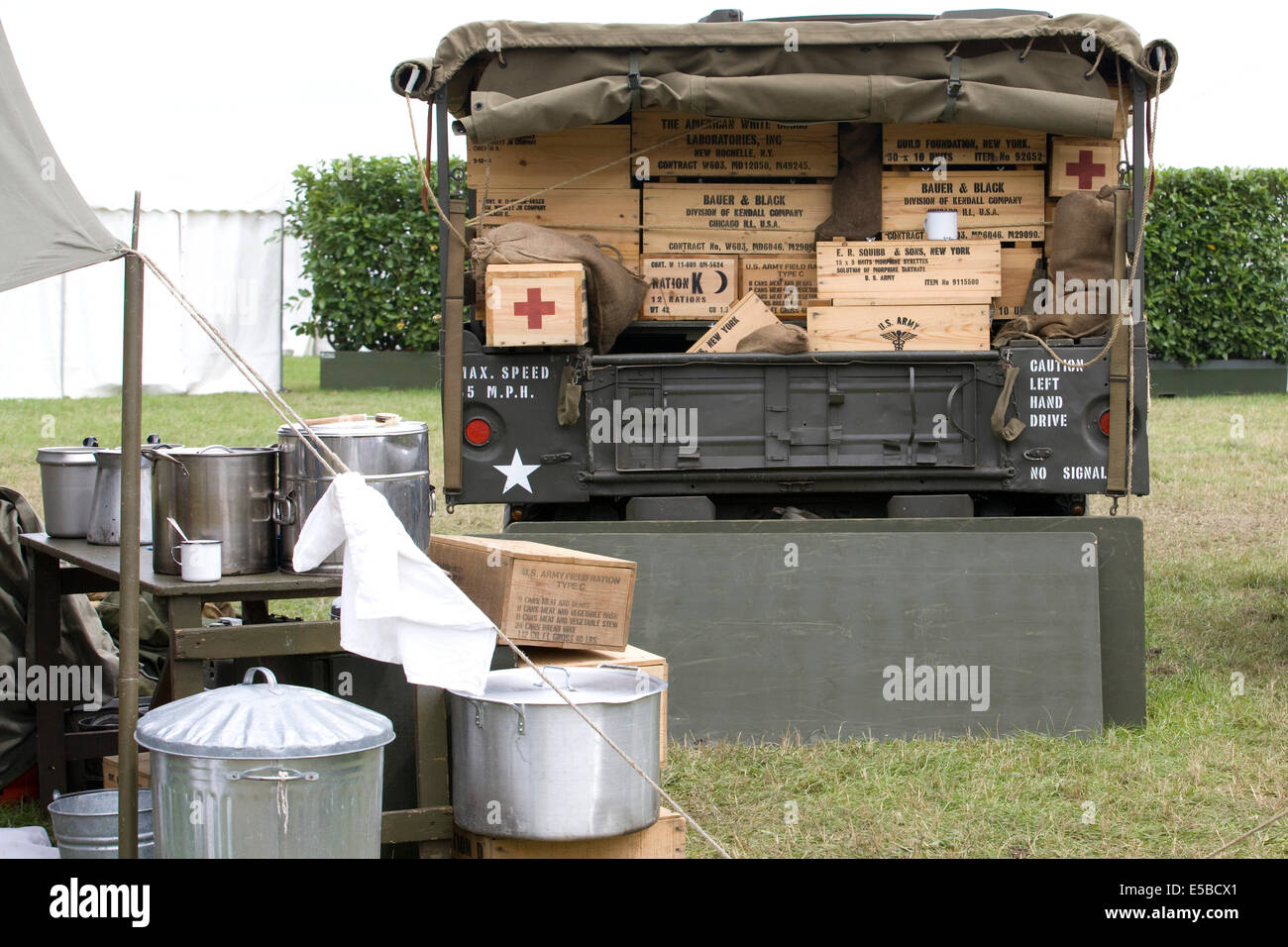 Supply trucks on the Battlefield at a Reenactment of the WW11 Stock ...
