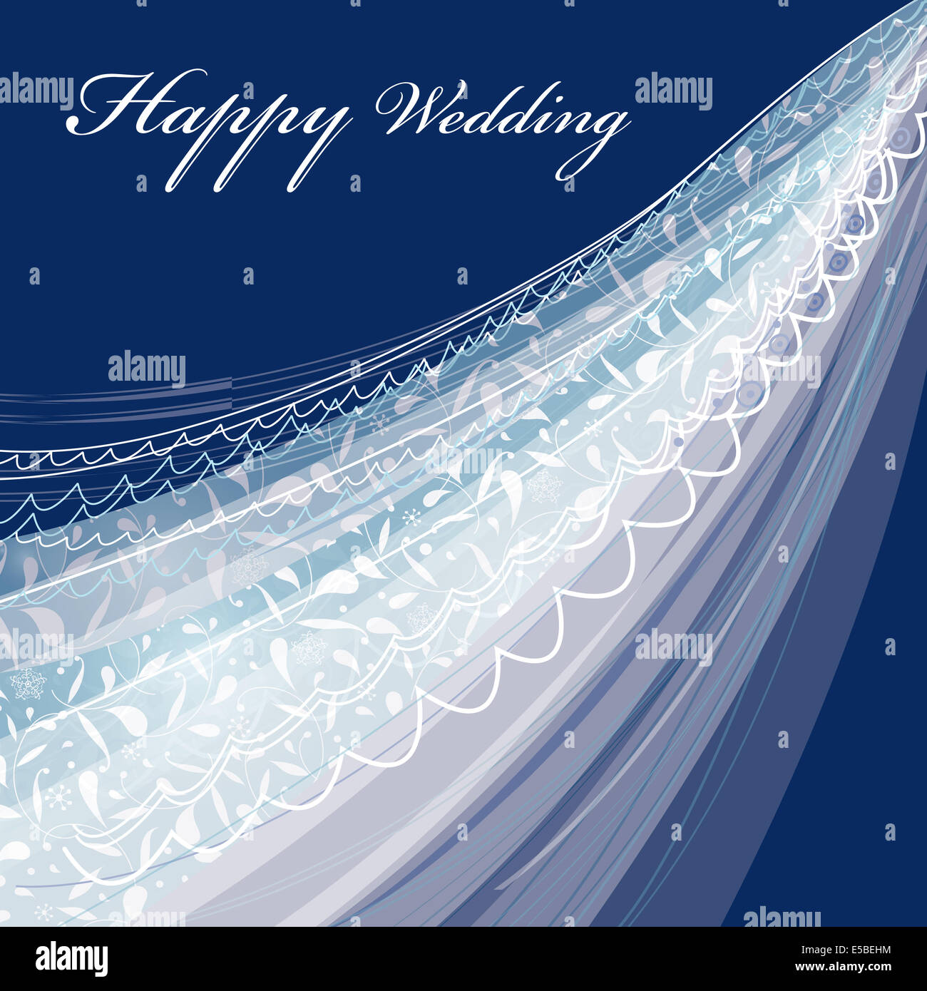 Greeting card with a beautiful wedding veil on a blue background Stock ...