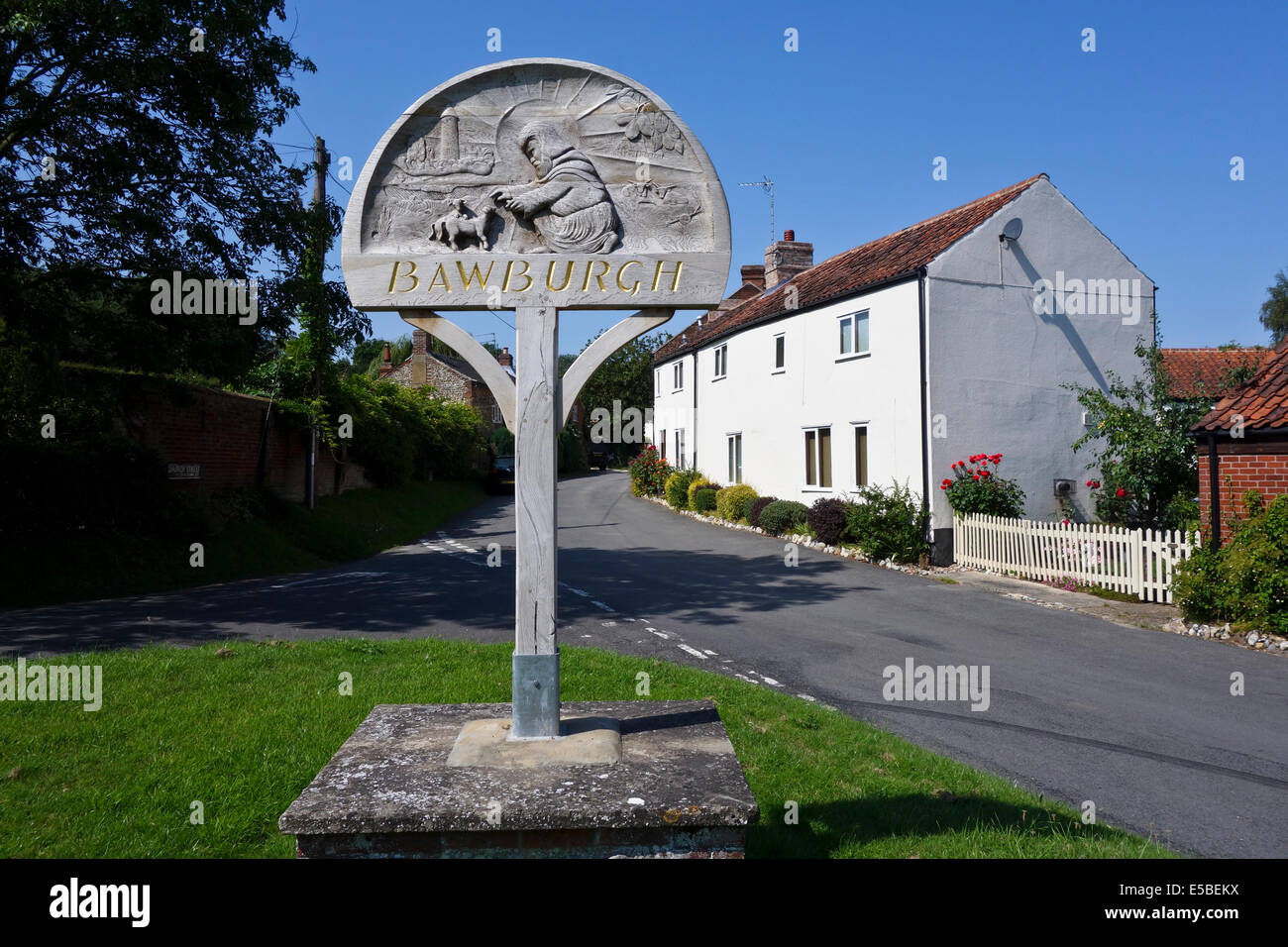 Bawburgh village sign Stock Photo - Alamy