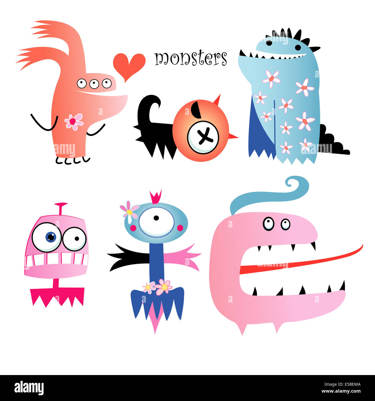 funny colored monsters on a white background Stock Photo - Alamy