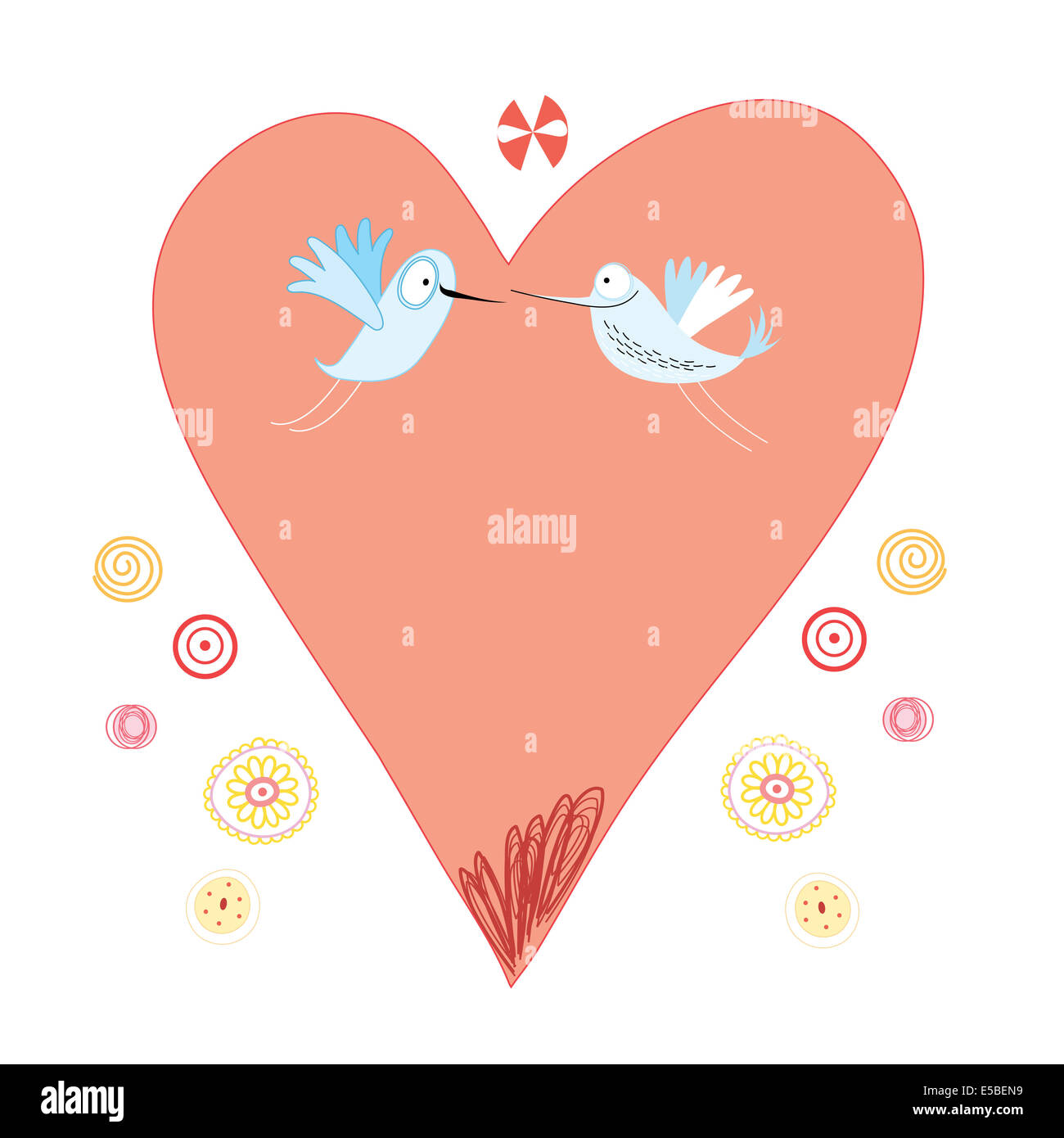red heart and bird lovers on a white background Stock Photo - Alamy