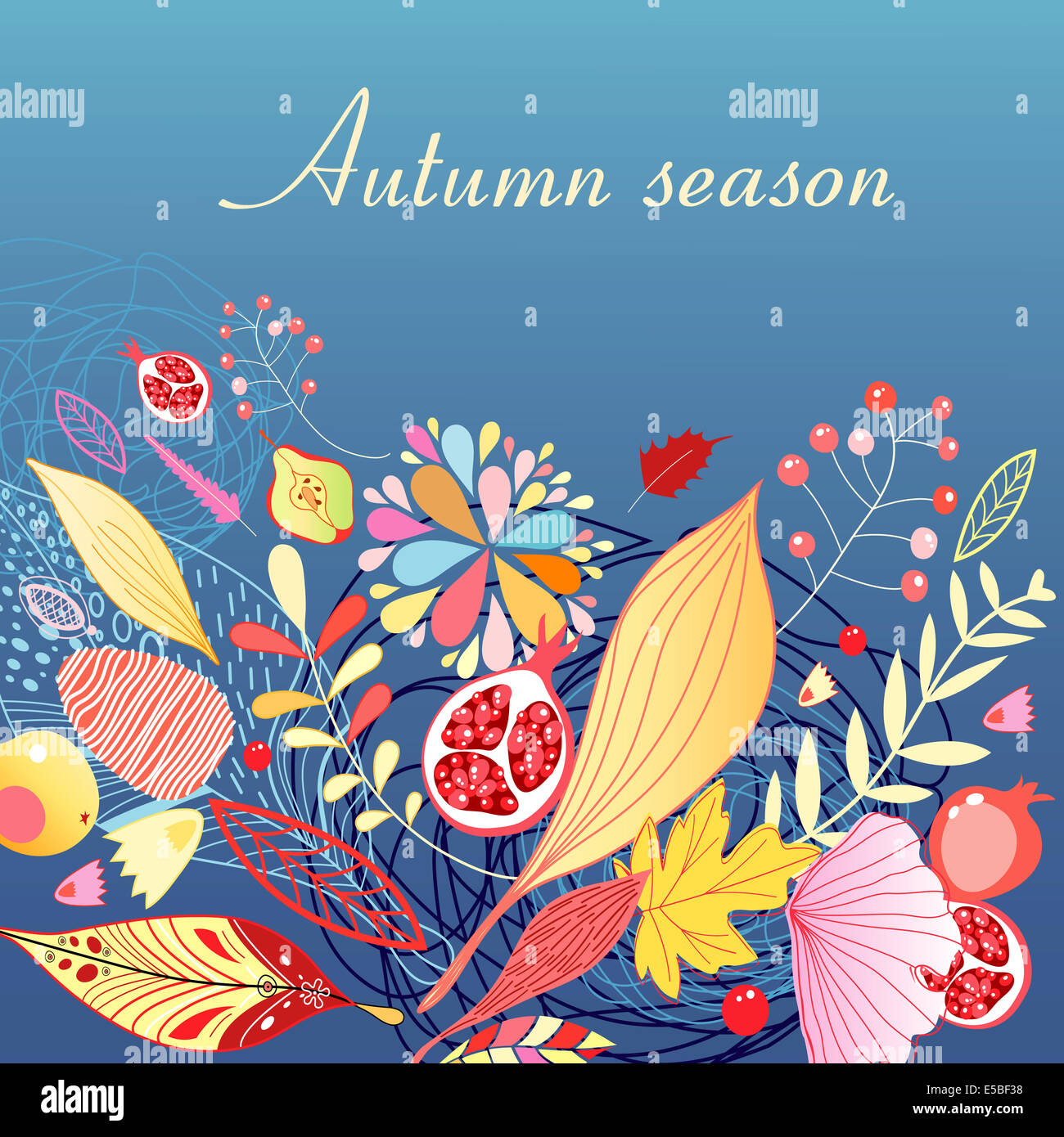 bright colorful autumn dark blue background with multi-colored leaves ...