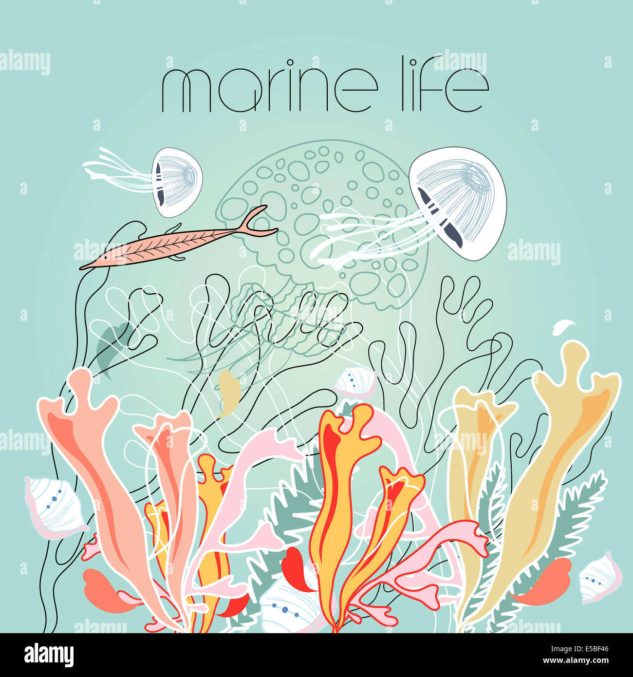 graphic marine life on a green background Stock Photo - Alamy