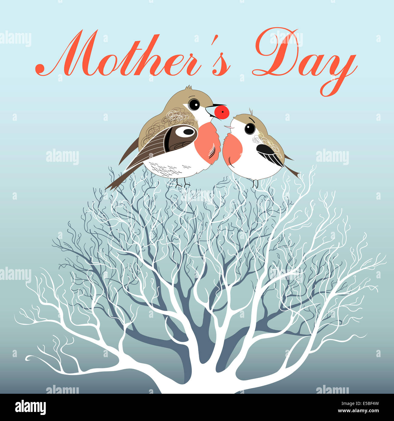 bright graphics card for Mother's Day with birds on a tree Stock Photo ...