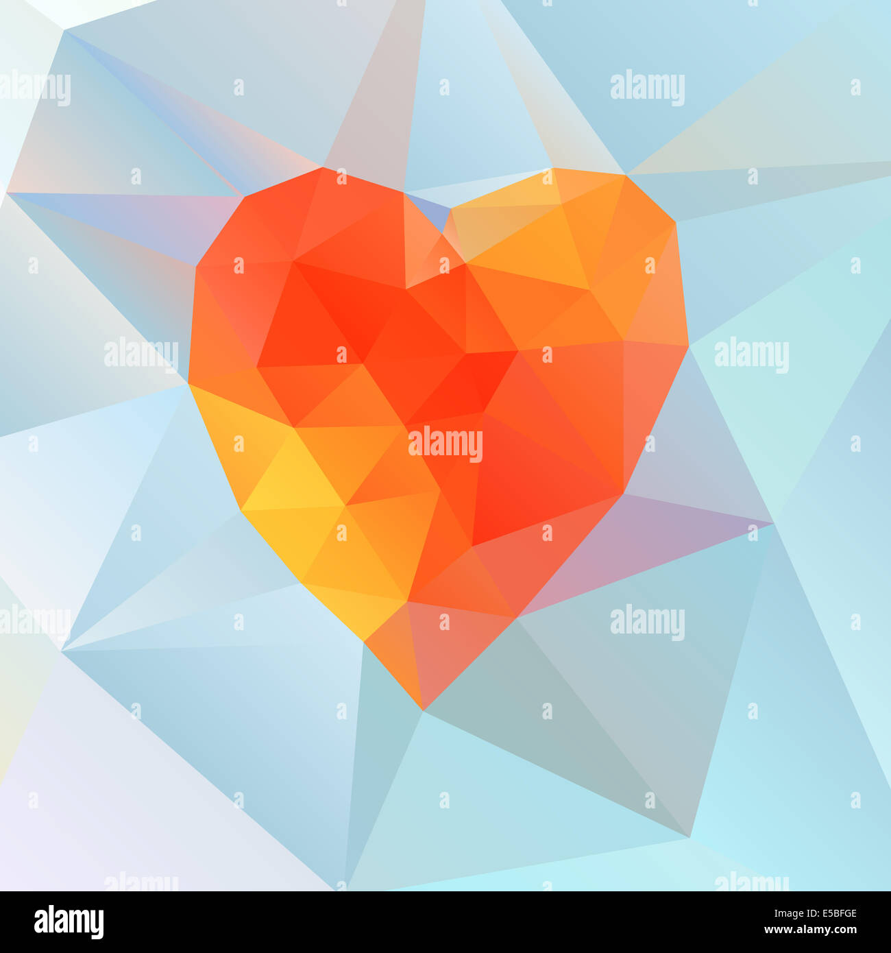Bright red abstract heart of the triangles on a blue abstract ...