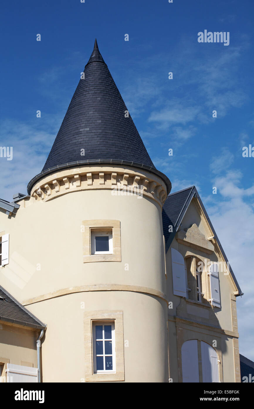 round turret on building in Arromanches, Normandy, France in July Stock ...