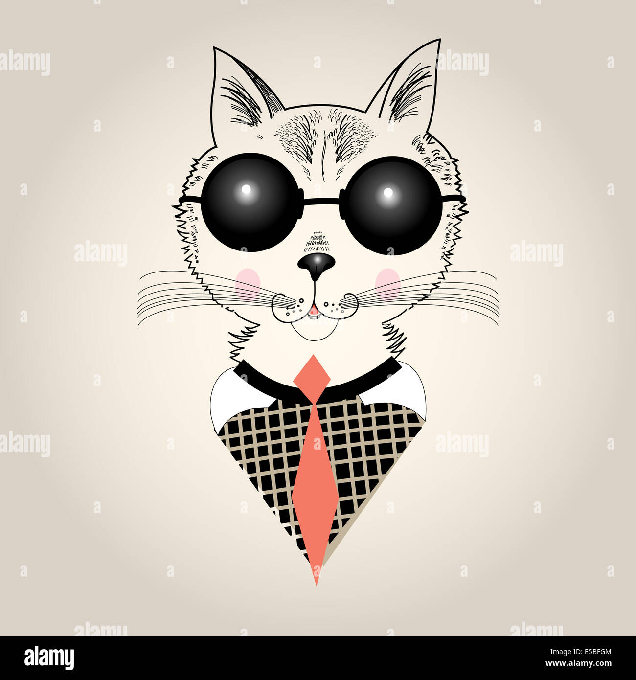 graphic portrait of a cat on a retro hipster background Stock Photo - Alamy