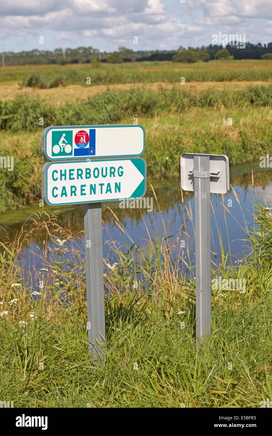 Cherbourg Carentan sign by river at Normandy, France in July Stock ...