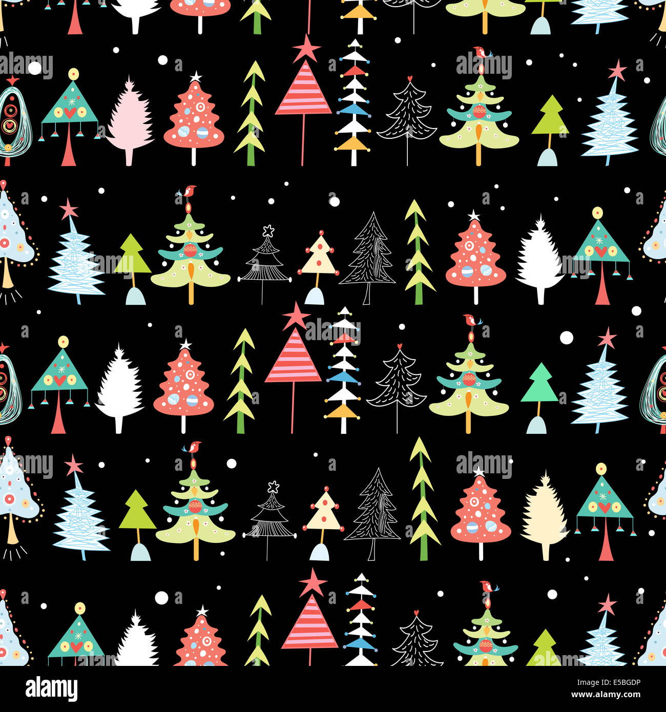 Christmas seamless bright pattern of different trees on a black ...