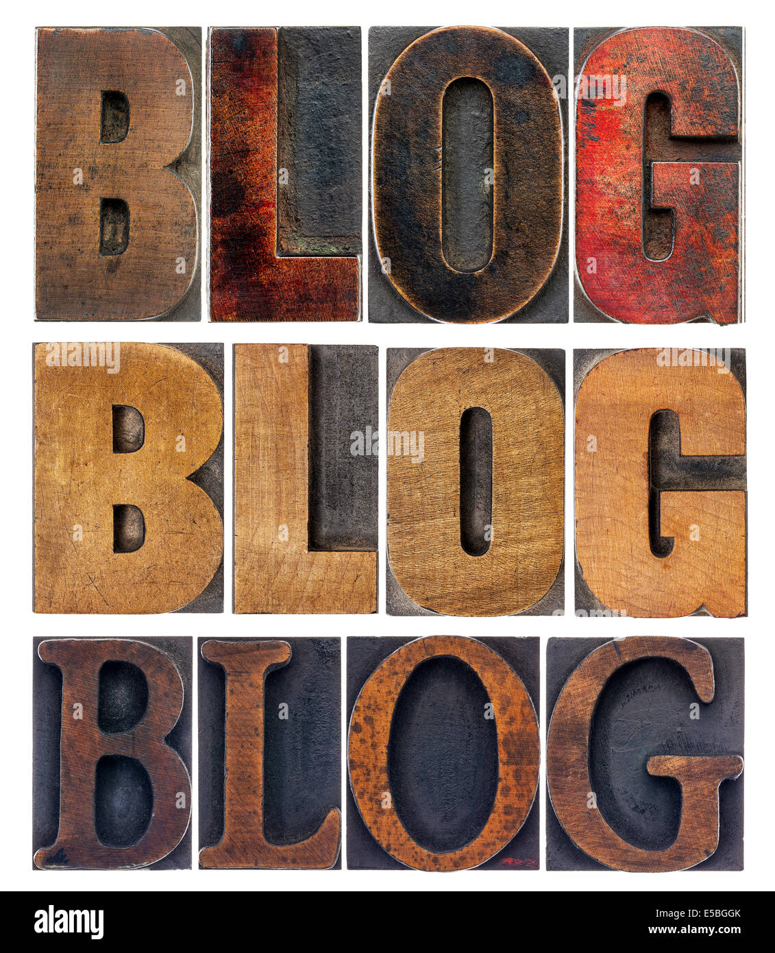 blog word in isolated antique wood letterpress printing blocks, stained ...