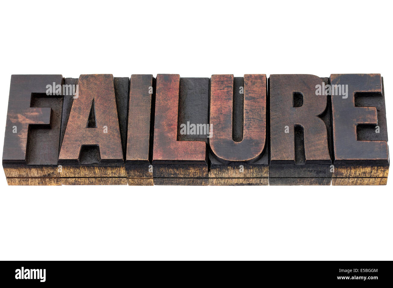 failure - isolated words in vintage letterpress wood type with ink ...
