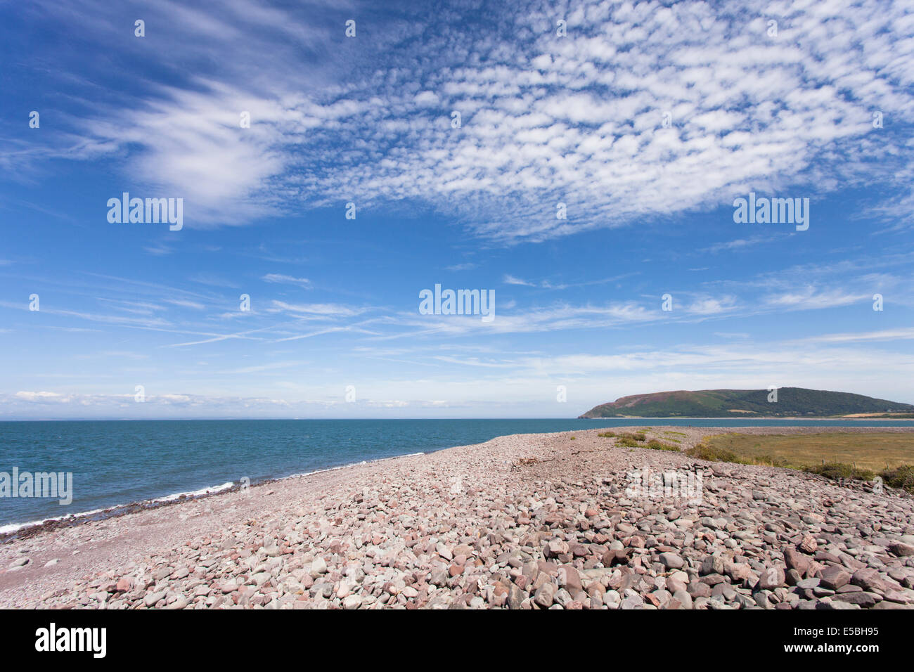 Pebble beach at Porlock Weir in Somerset looking east along the south ...