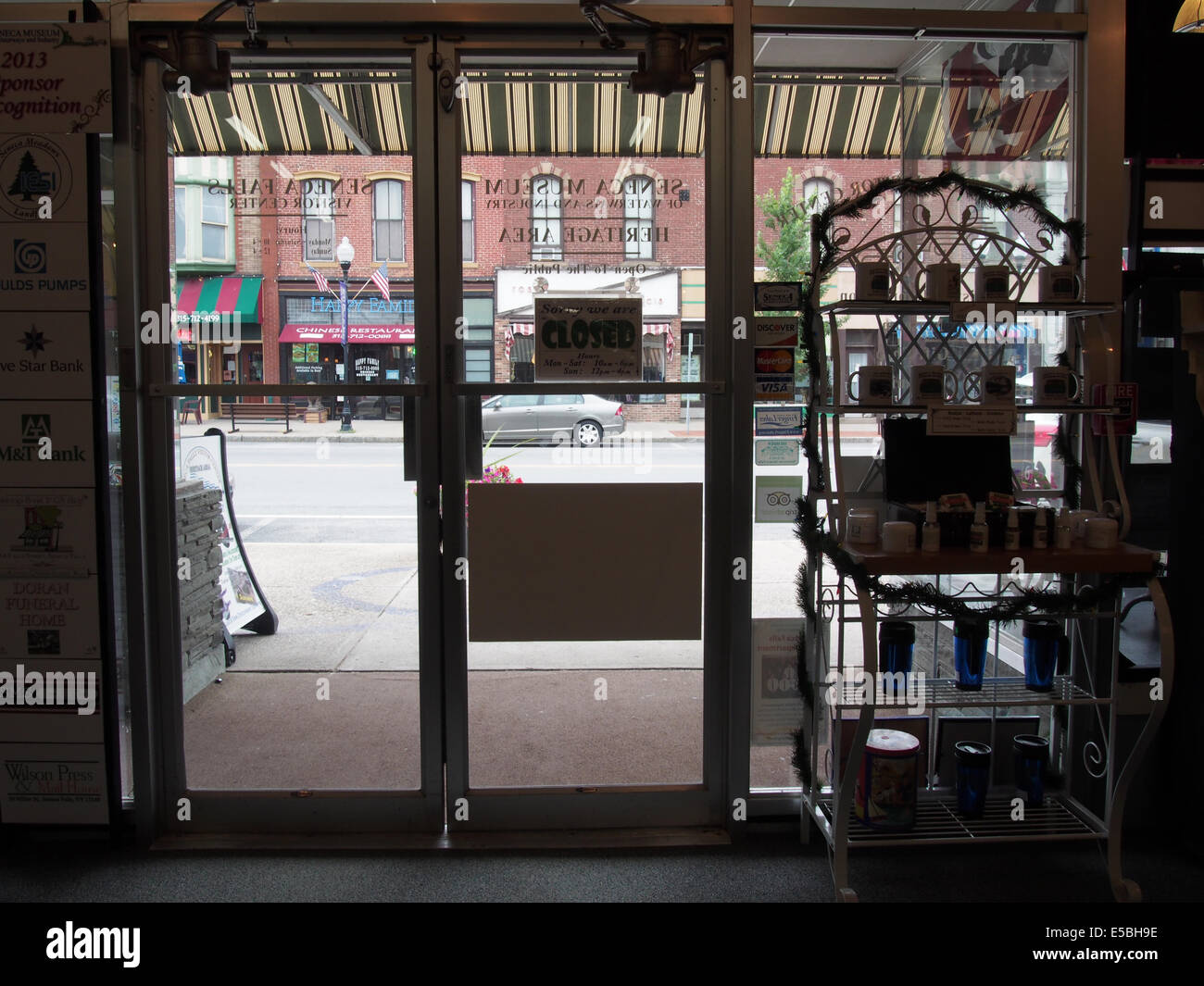 Scene of Fall Street through entrance doors at the Visitor Center in ...