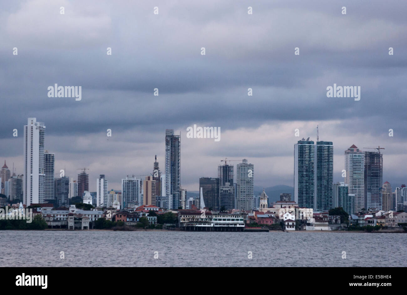 Gulf of Panama with the Panama skyline and colonial behind Stock Photo ...