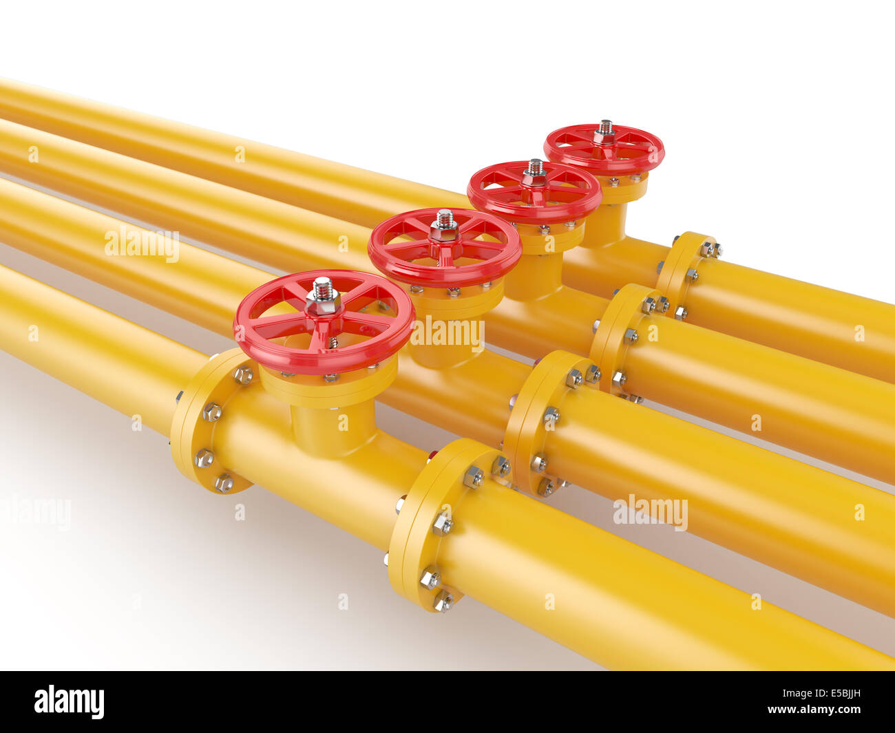 3d render of orange oil pipes with red valve, isolated on white ...
