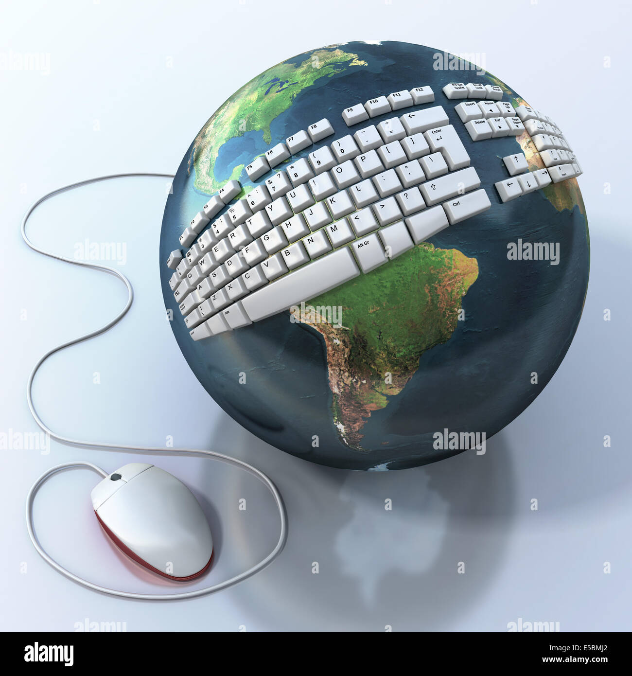 Digital world. Keyboard on Earth. Conceptual 3d illustration Stock ...