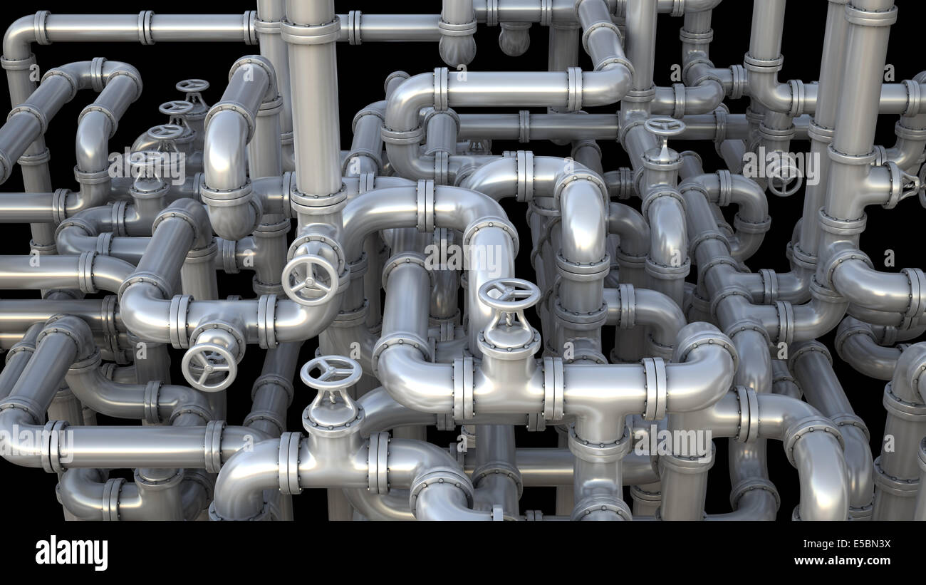 Industrial 3d illustration. Fantasy pipeline in factory Stock Photo - Alamy