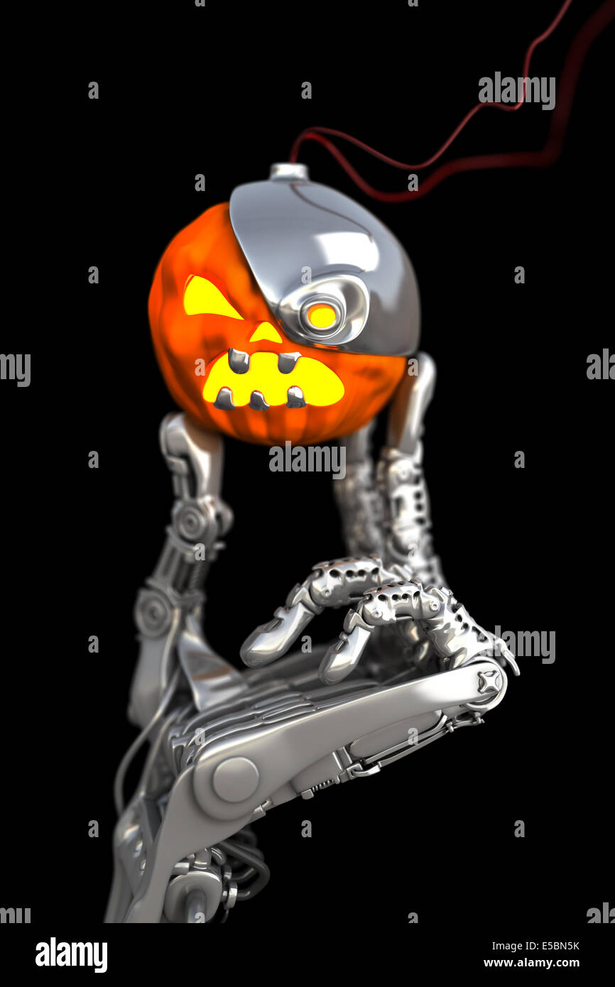 Robotic Halloween pumpkin. Technology 3d illustration Stock Photo - Alamy