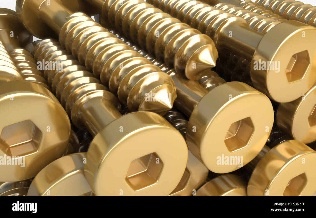 brass Hexagon screws. 3d illustration Stock Photo - Alamy