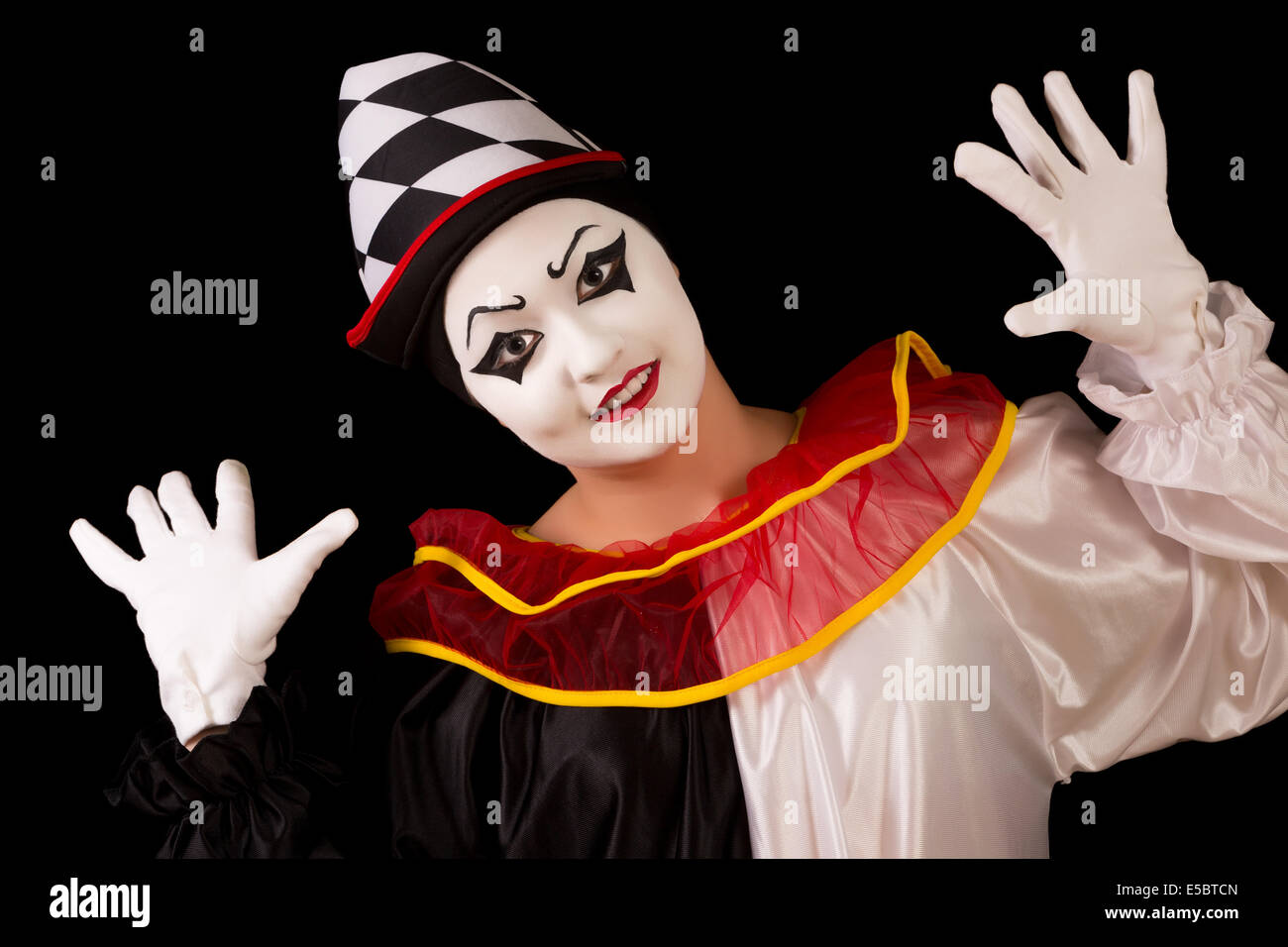 Isolated portrait of a funny happy Pierrot clown Stock Photo - Alamy