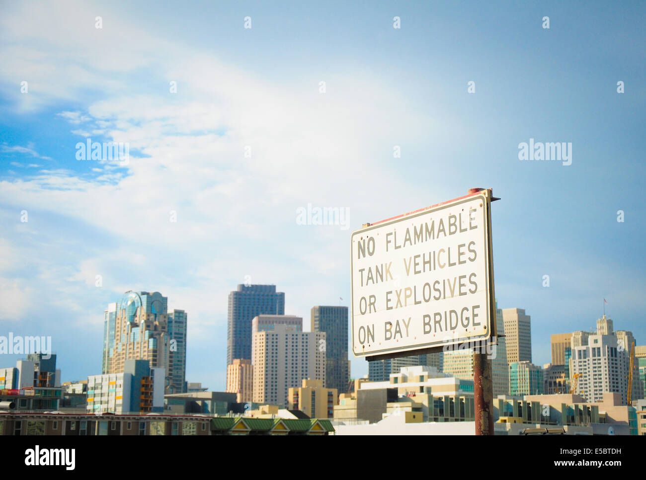 A sign on the side of the freeway before the San Francisco bridge reads ...