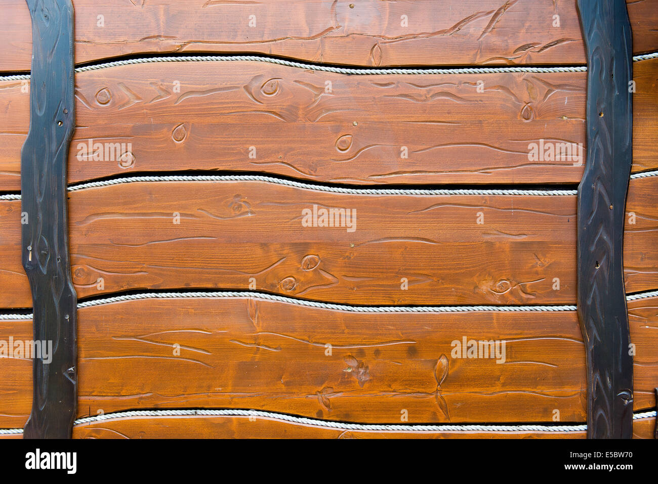 wooden background, horizontally positioned boards and rope Stock Photo ...