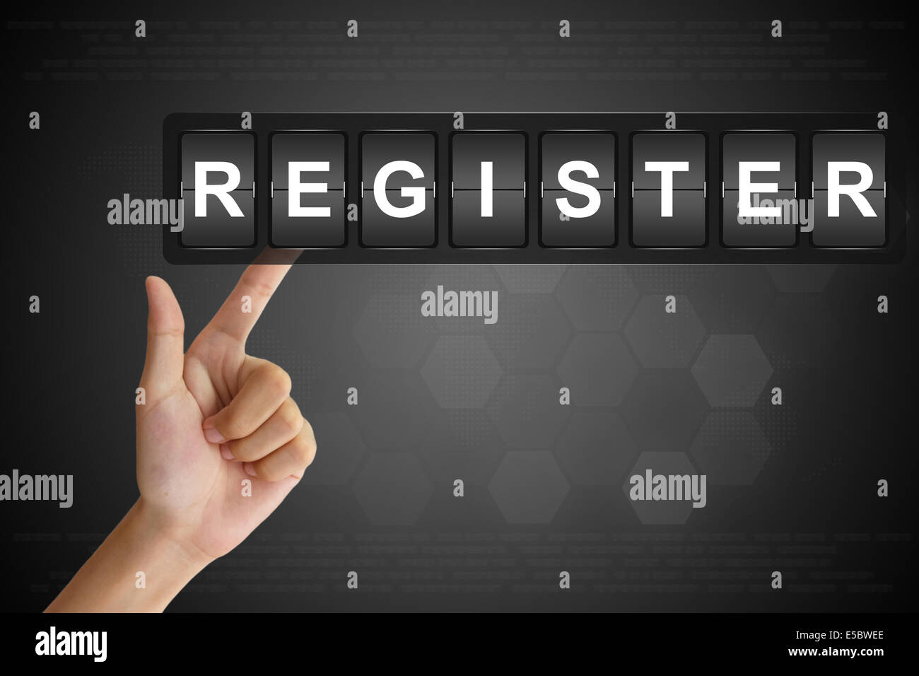 hand clicking product register on Flip Board Display Stock Photo - Alamy