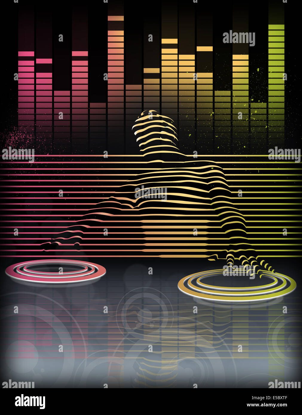 Illustration of DJ mixing records made from lines Stock Photo - Alamy