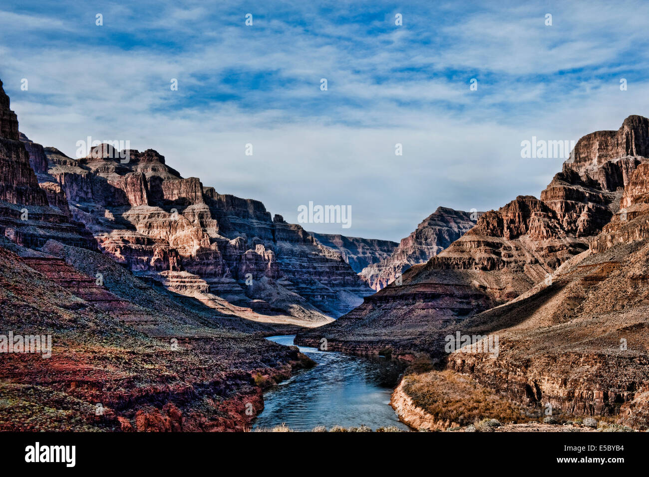 A beautiful, amazing, colorful view of the Grand Canyon on a bright day ...