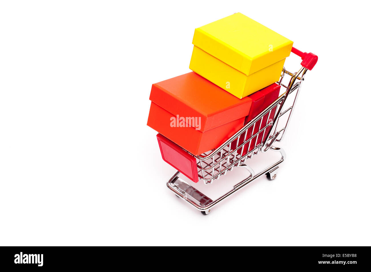 Cart with three gift boxes on a white background Stock Photo - Alamy
