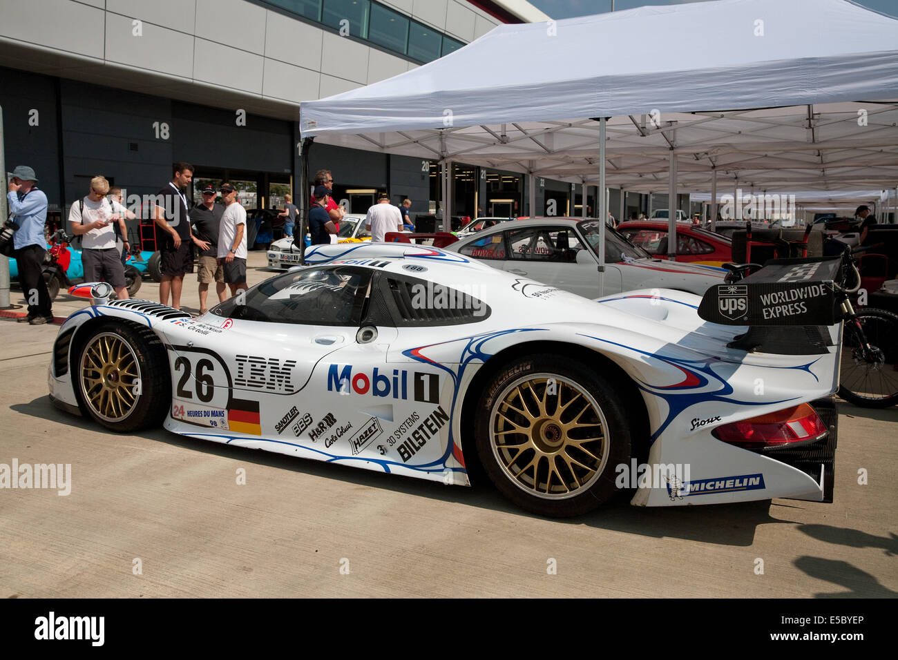Number 26 racing car in the pitts at Silverstone Classic Car Show Stock ...