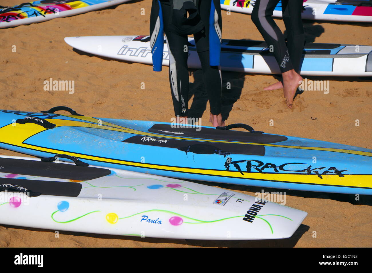 Surf boards and surfers legs on sydney's mona vale beach,new south ...