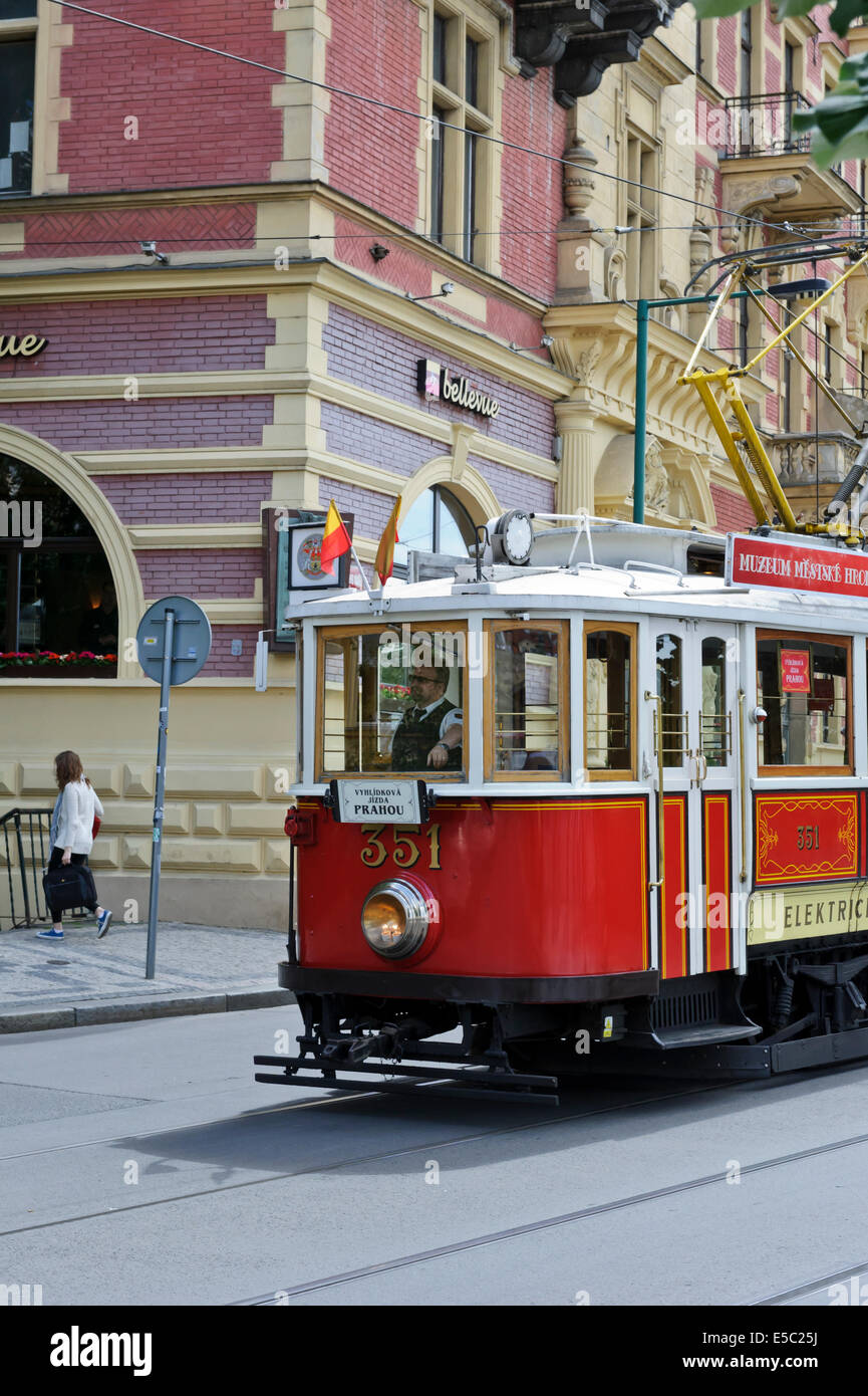 An old traditional electric tram in Prague, Czech Republic Stock Photo ...