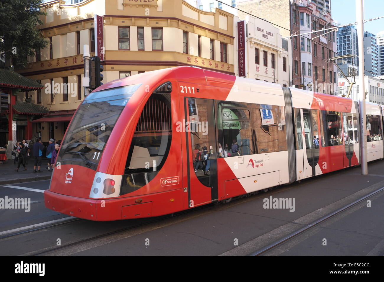 Sydney light rail vehicle running through haymarket Chinatown, Sydney ...