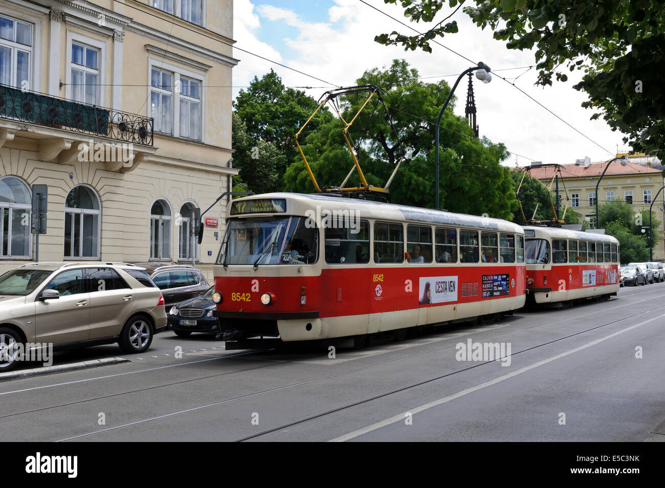Traditional red tram traveling hi-res stock photography and images - Alamy