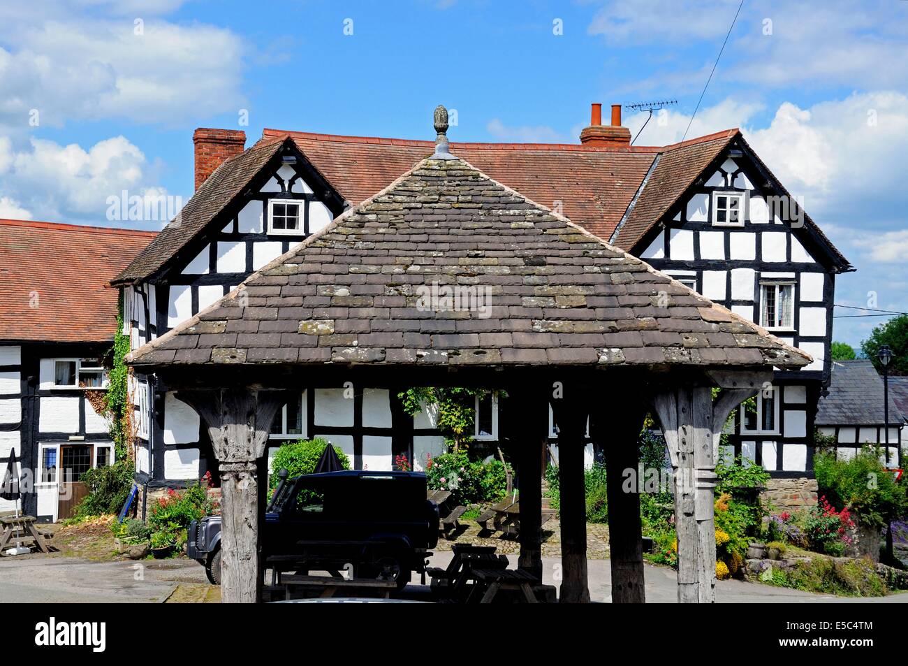 View of the New Inn Public House and Market Hall in the Market Square ...