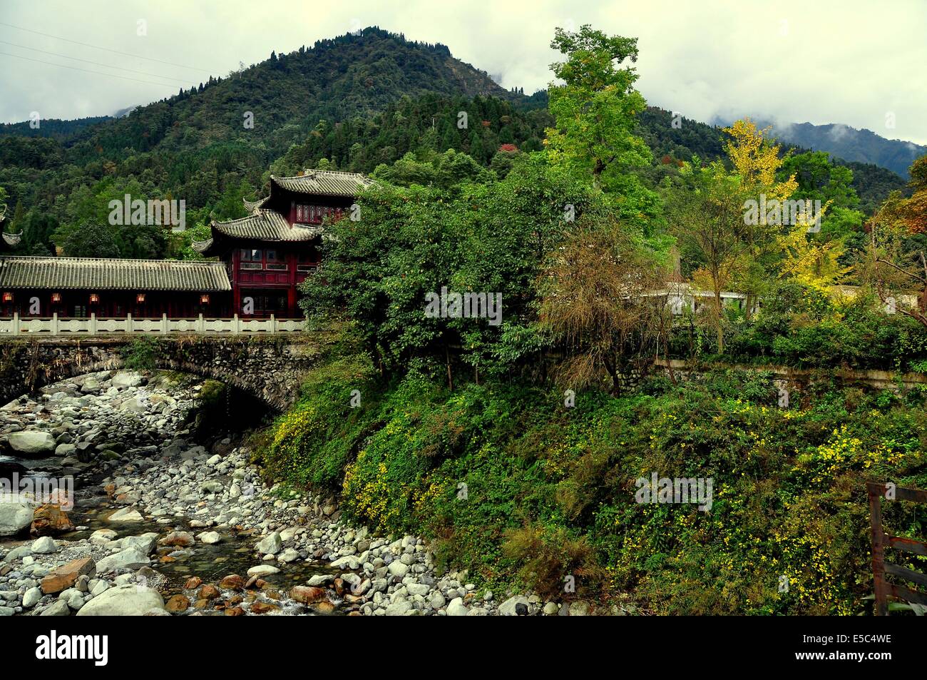 SICHUAN PROVINCE, CHINA: A traditional Chinese red wooden house with ...