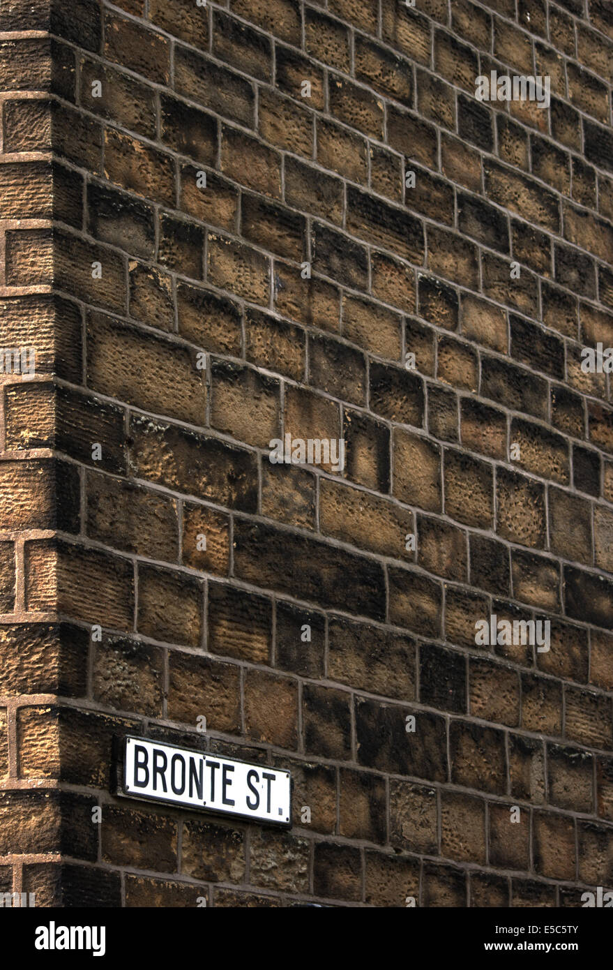 Bronte Street Haworth Yorkshire UK Brick wall of Yorkshire sandstone ...